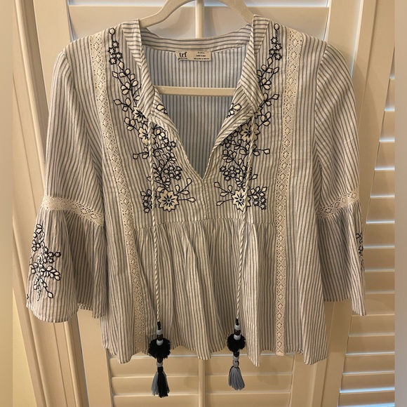 Zara | Tops | Zara Trf Collection Blue And White Striped Blouse | Poshmark